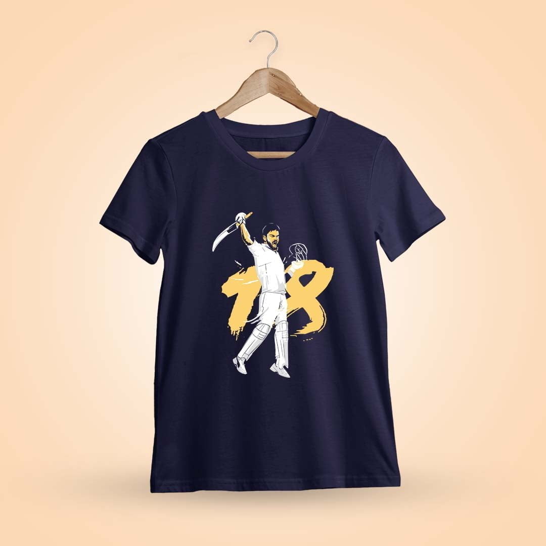 Jersey Number 18 Men Half Sleeve Navy Blue Cricket T-Shirt - Crazy Punch