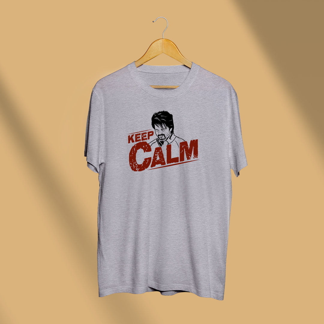 Keep Calm Face Men Half Sleeve Grey Melange Thalapathy Vijay T-Shirt ...