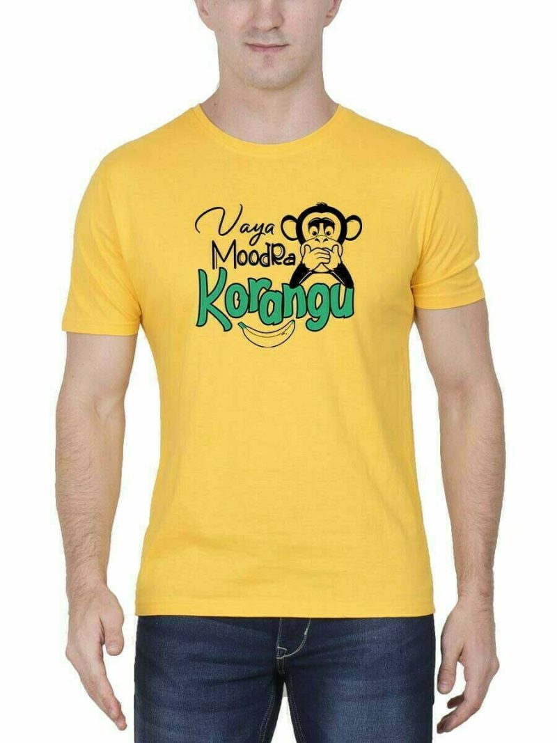 Vaaya Moodra Korangu Men Half Sleeve Yellow Vadivelu T Shirt - Crazy Punch