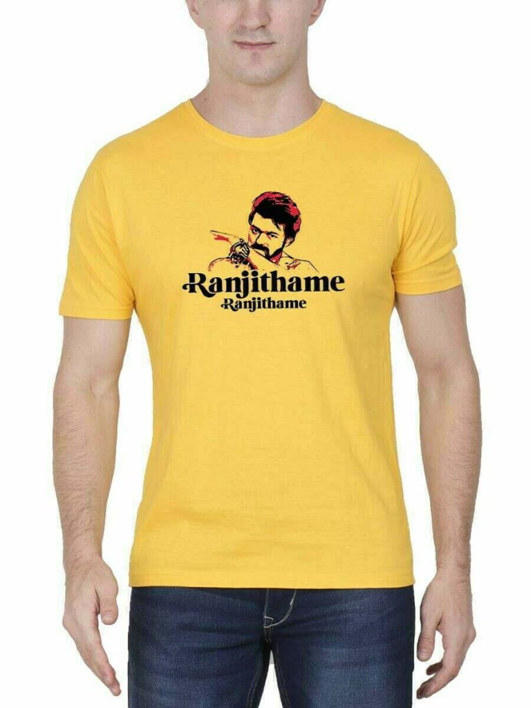 Ranjithame Men Half Sleeve Yellow Thalapathy Vijay T-Shirt - Crazy Punch