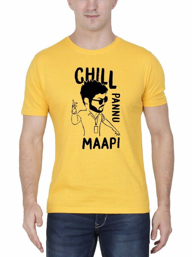 Chill Pannu Maapi Men Half Sleeve Yellow Thalapathy Vijay T-Shirt ...